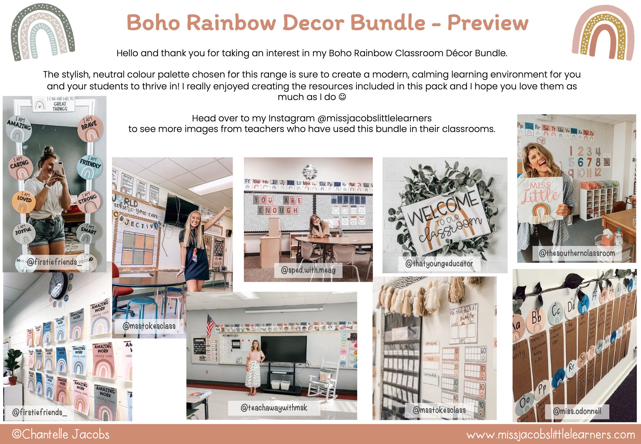 BOHO RAINBOW Classroom Decor Bundle Editable Neutral - Etsy UK