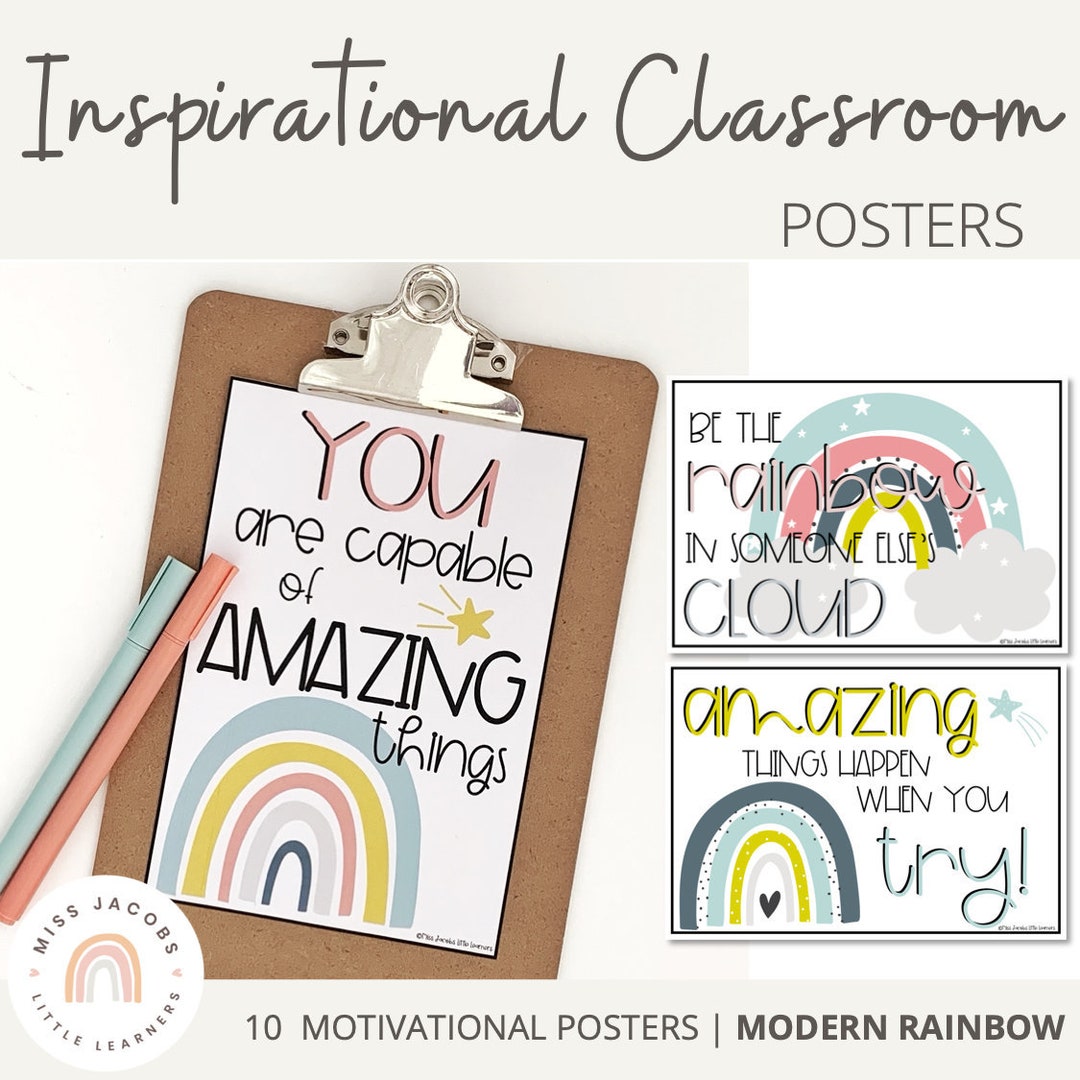 MODERN RAINBOW Inspirational Classroom Posters | Calm Colors Classroom ...