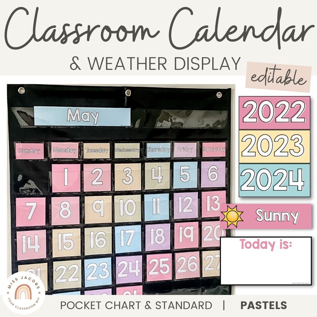 Classroom Calendar and Weather Display PASTELS Editable - Etsy