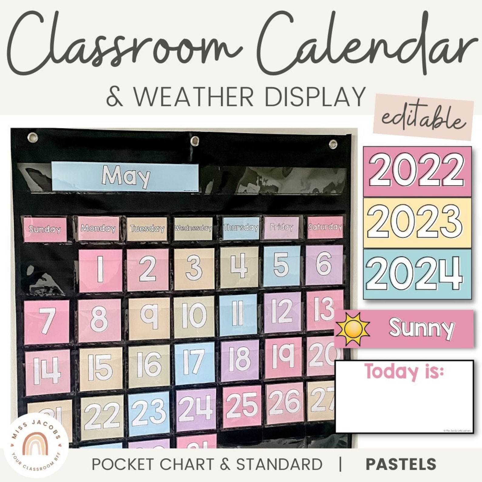 Classroom Calendar and Weather Display PASTELS Editable - Etsy