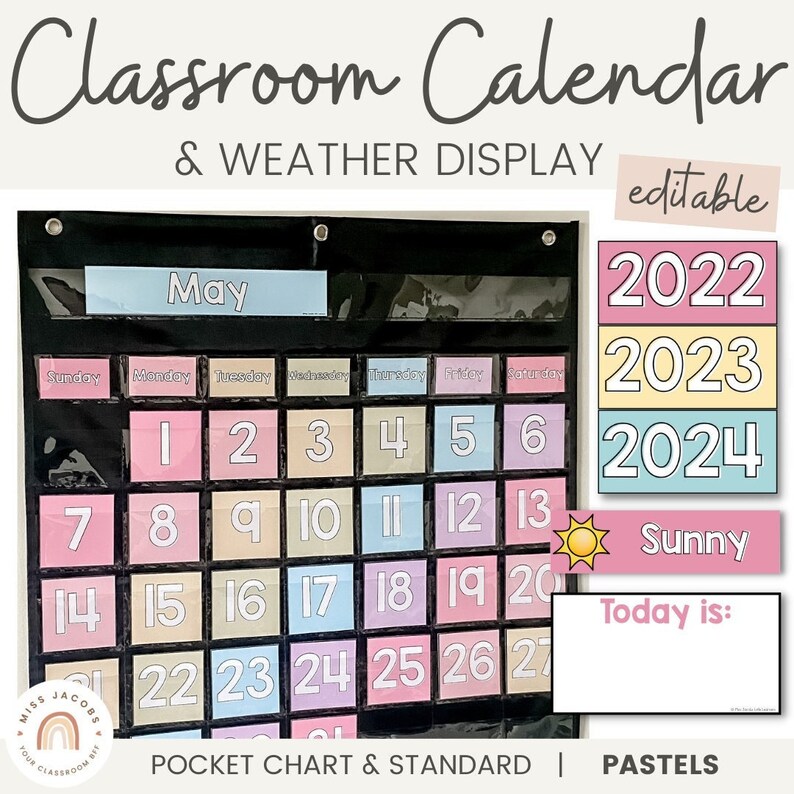 Classroom Calendar and Weather Display PASTELS Editable - Etsy