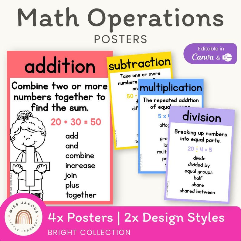 Math Operations Posters | RAINBOW BRIGHTS Classroom Decor - Etsy