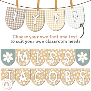 Bunting and Display Banners | Daisy Gingham Neutrals Classroom Decor - Etsy