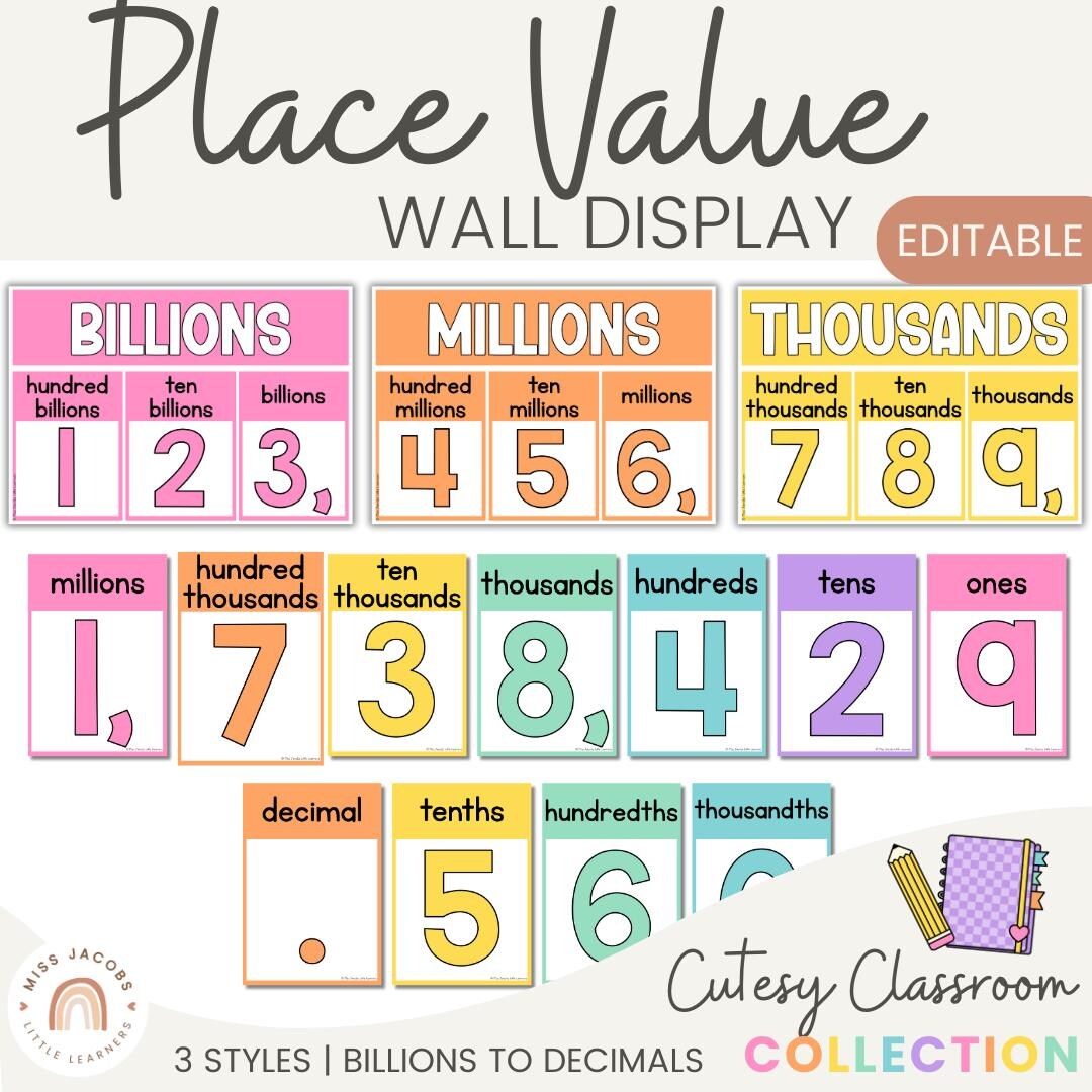 Cutesy Place Value Decimal Posters, Place Value Chart With Decimals ...