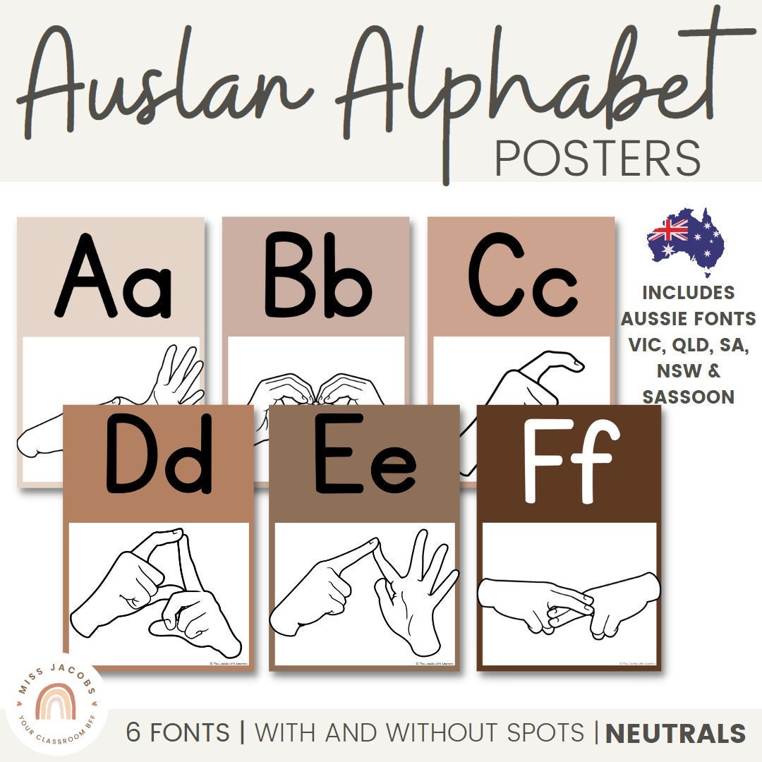 Auslan Alphabet Posters | OMBRE NEUTRALS | With and Without Spots - Etsy
