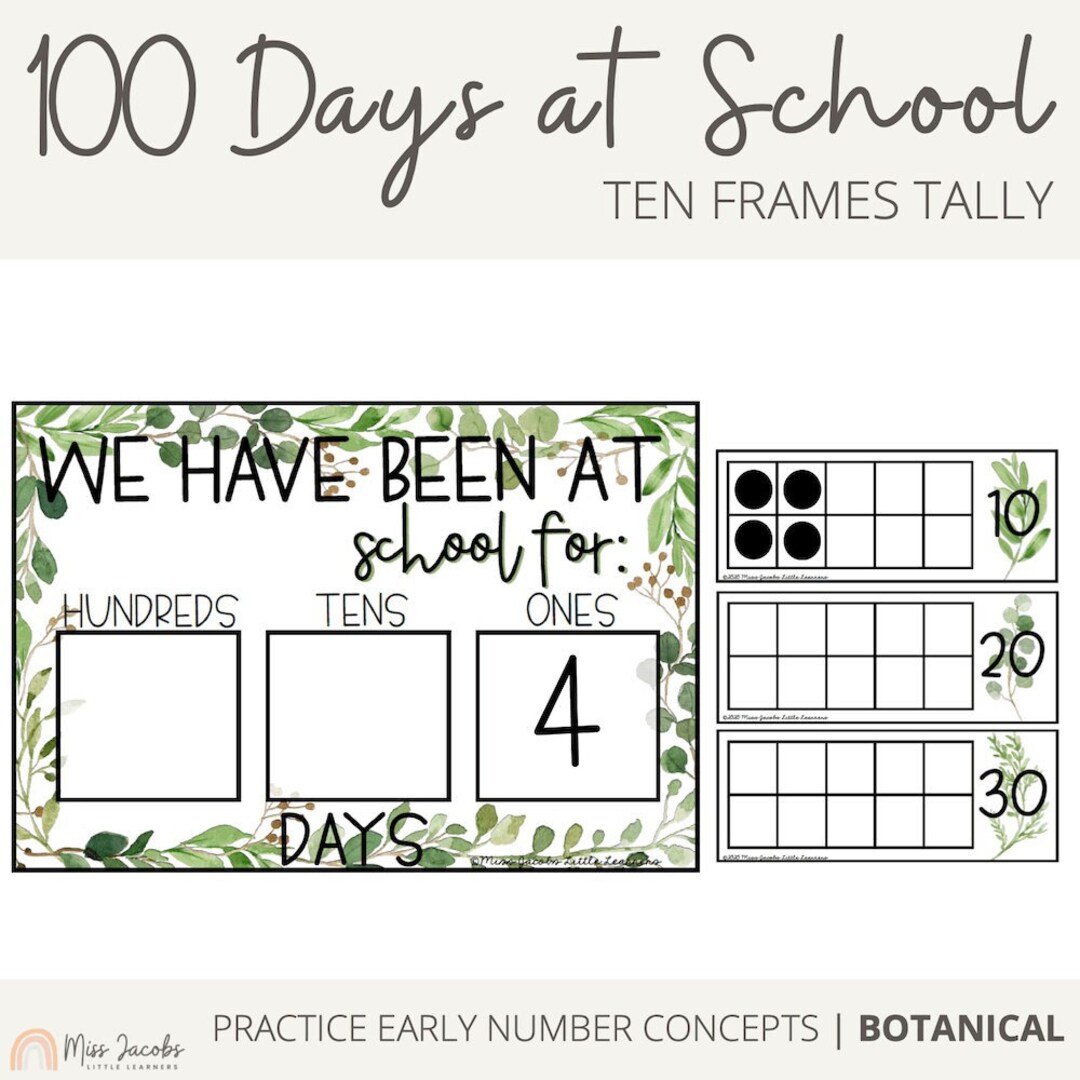 BOTANICAL 100 Days of School Tally up to 200 Days Countdown Modern ...