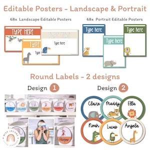 Cute Jungle Animals Classroom Labels Bundle | Editable Student Name ...