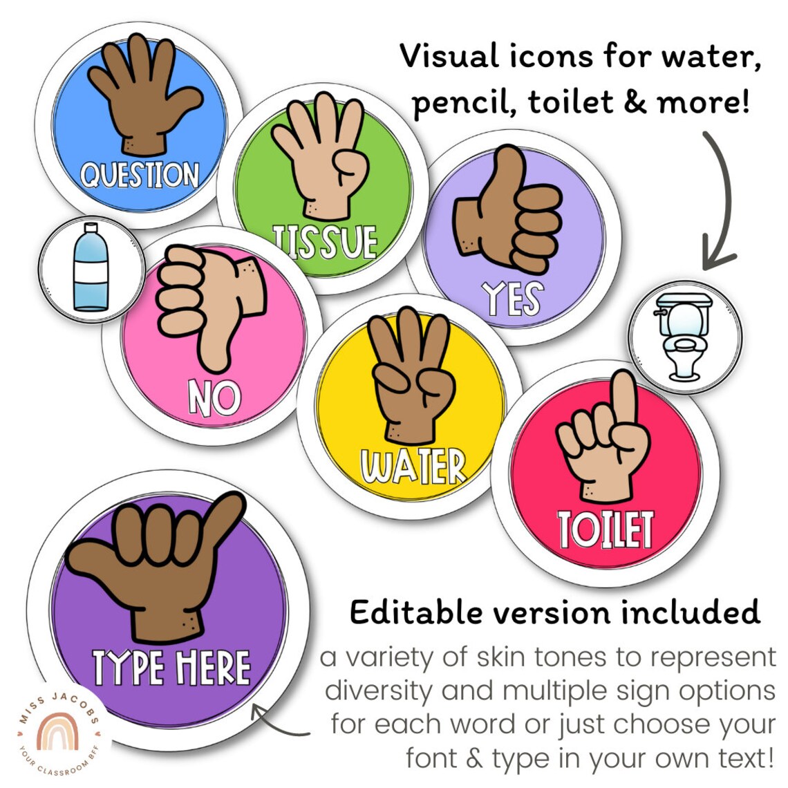 Hand Signals for Classroom | BRIGHTS | Editable Classroom Decor - Etsy