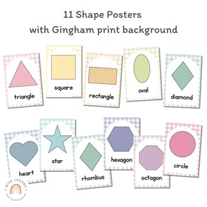 Shape Posters Daisy Gingham Pastels Classroom Decor Editable - Etsy