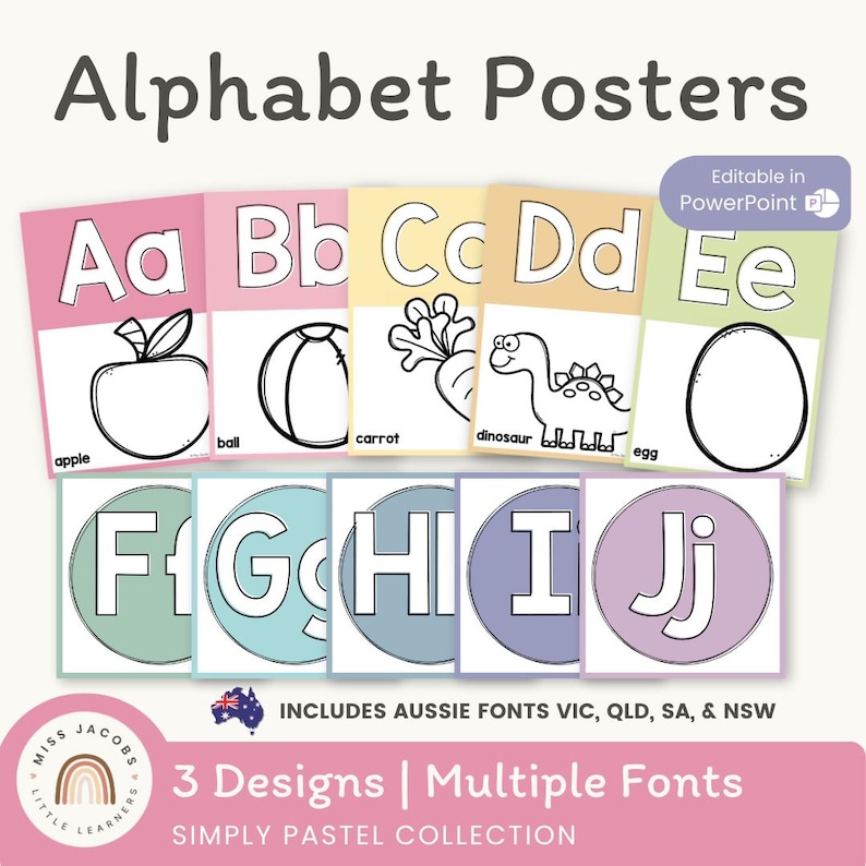 Alphabet Posters | PASTELS | Muted Rainbow Decor | EDITABLE - Etsy