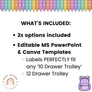 Cutesy Teacher Rolling Cart Editable Labels, Back to School 10 - 12 ...