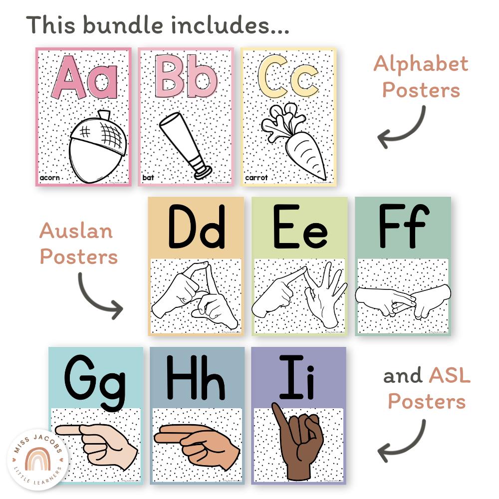 Alphabet Posters | SPOTTY PASTELS | Muted Rainbow Decor | Editable - Etsy