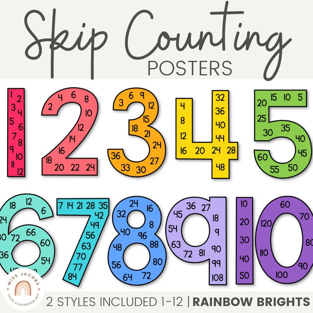 Skip Counting | Multiples Large Number Display | Rainbow | Rainbow ...