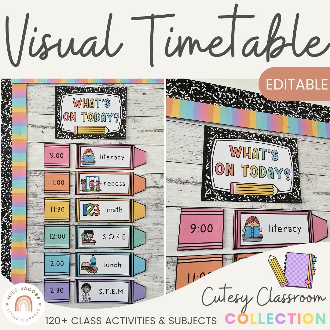 Cutesy Visual Classroom Schedule, Back to School Theme Visual Schedule ...
