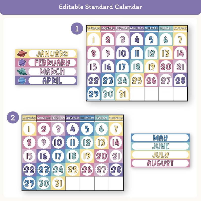 Calendar, Weather, and Temperature Display: Dreamy Space Classroom ...