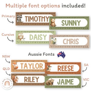 Woodland Student Desk Name Plates, Editable Alphabet & Number Line Name ...