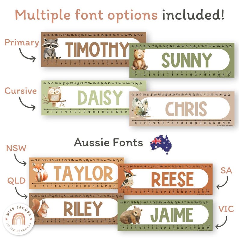 Woodland Student Desk Name Plates, Editable Alphabet & Number Line Name ...