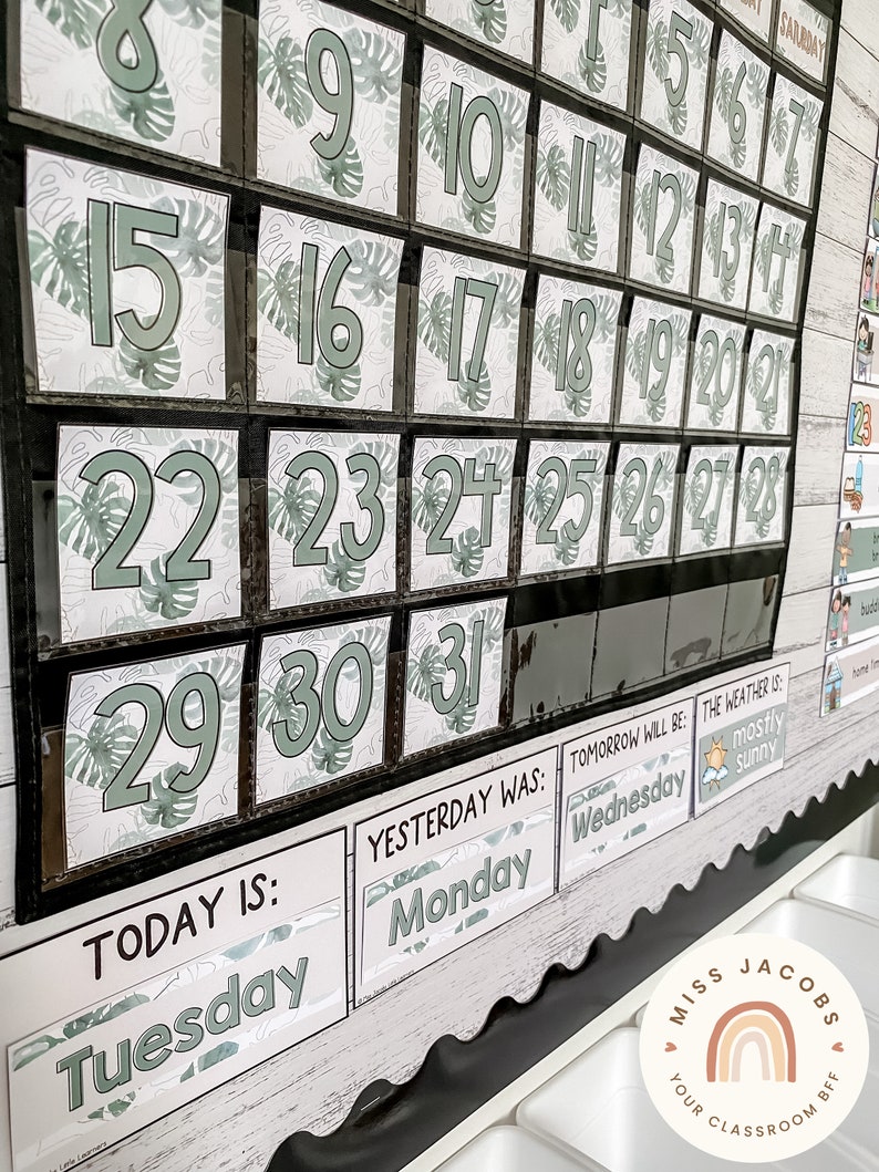 Classroom Calendar Modern Jungle Pocket Chart and Standard - Etsy
