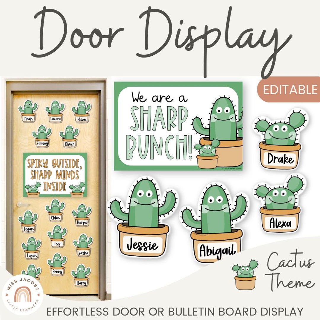 Succulent Cactus Door Display, Editable Welcome Sign and Name Tags ...