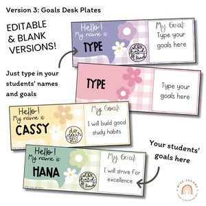 Student Name Tags & Goals Desk Plates Daisy Gingham Pastels Classroom ...