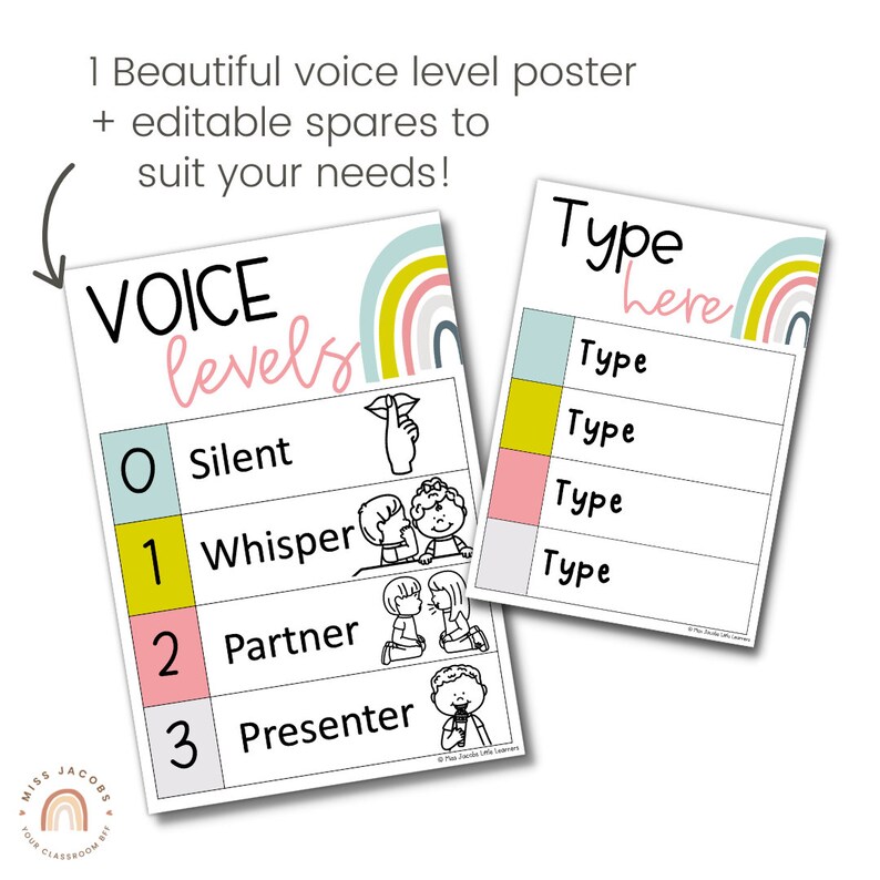 Modern Rainbow Voice Noise Level Display EDITABLE Classroom - Etsy