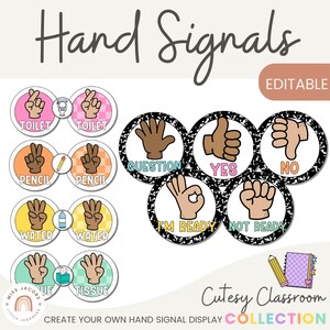Cutesy Hand Signals Posters, Printable and Editable Classroom Decor ...