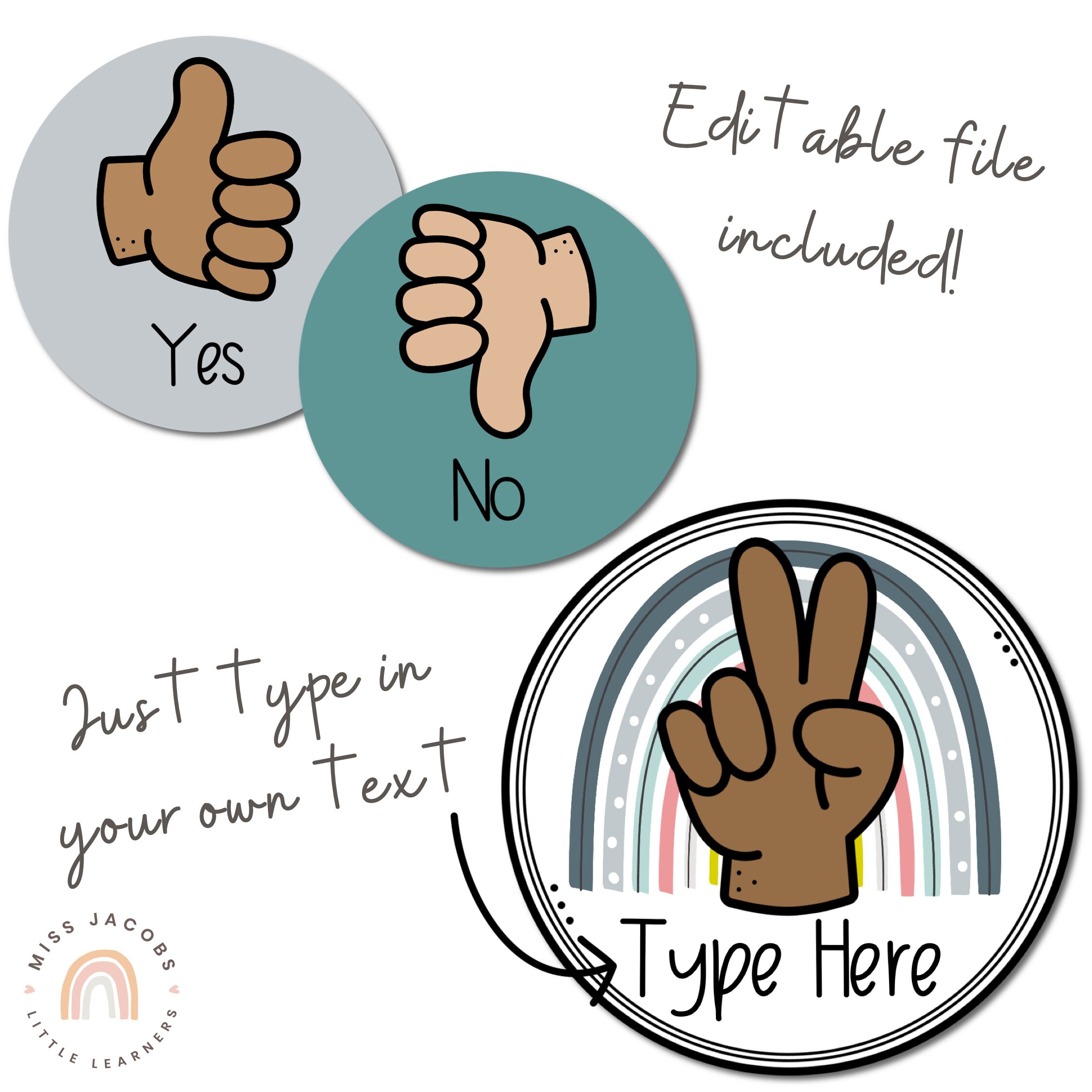 MODERN RAINBOW Hand Signals Posters | Editable | Calm Colors Classroom ...