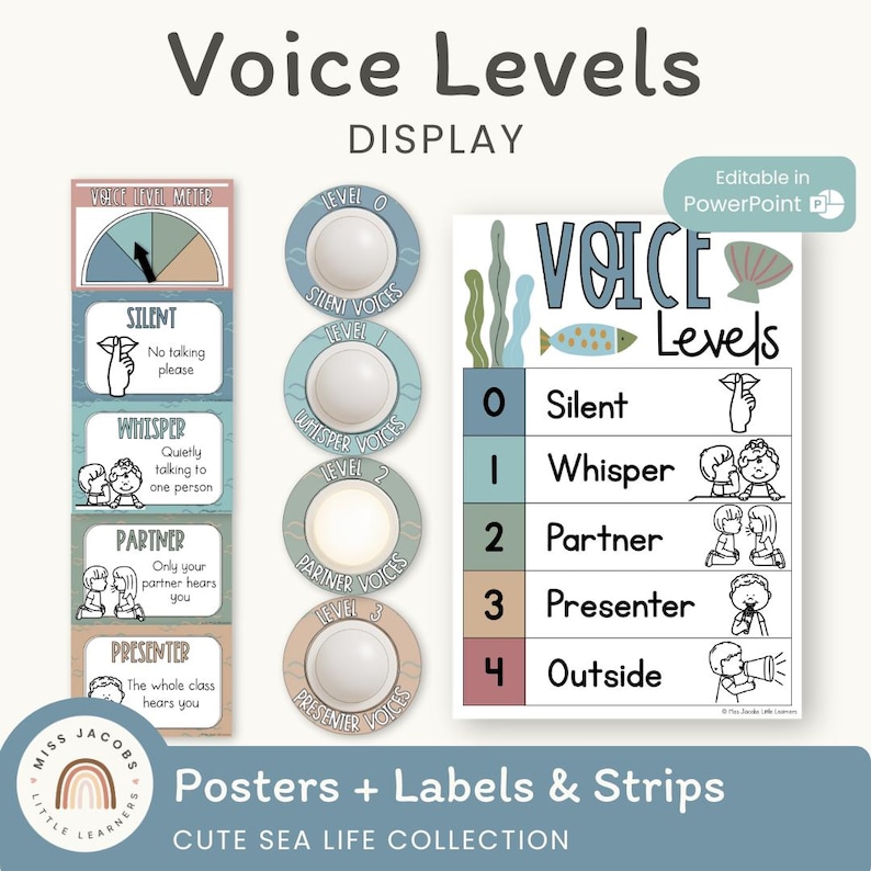 Editable Voice Levels Display | Push Light Noise Levels | Cute Sea Life ...