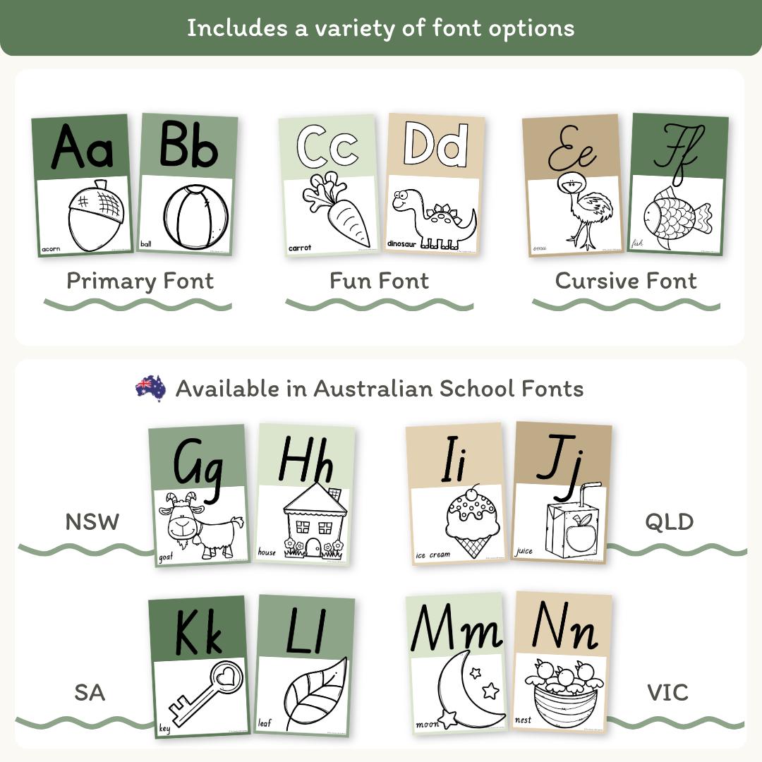 Botanical Alphabet Posters in Natural Colors, Printable Modern Earthy ...