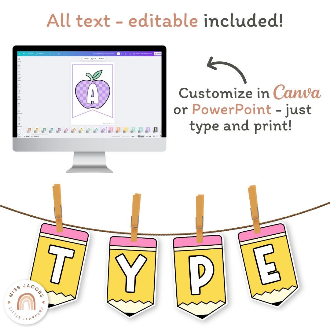 Cutesy Bunting & Banners, Editable Bulletin Board Letters Composition ...