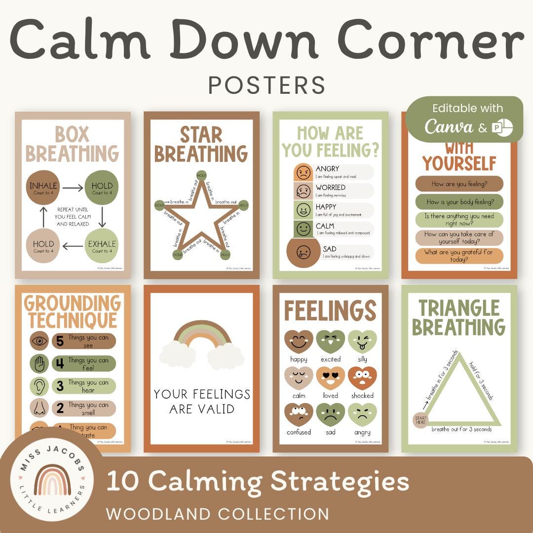 Woodland Calm Down Corner Posters, Printable SEL Calming Classroom ...