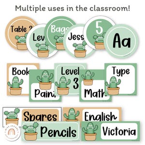Set of 5 Classroom Essentials Decor Cactus Theme, Printable Neutral ...