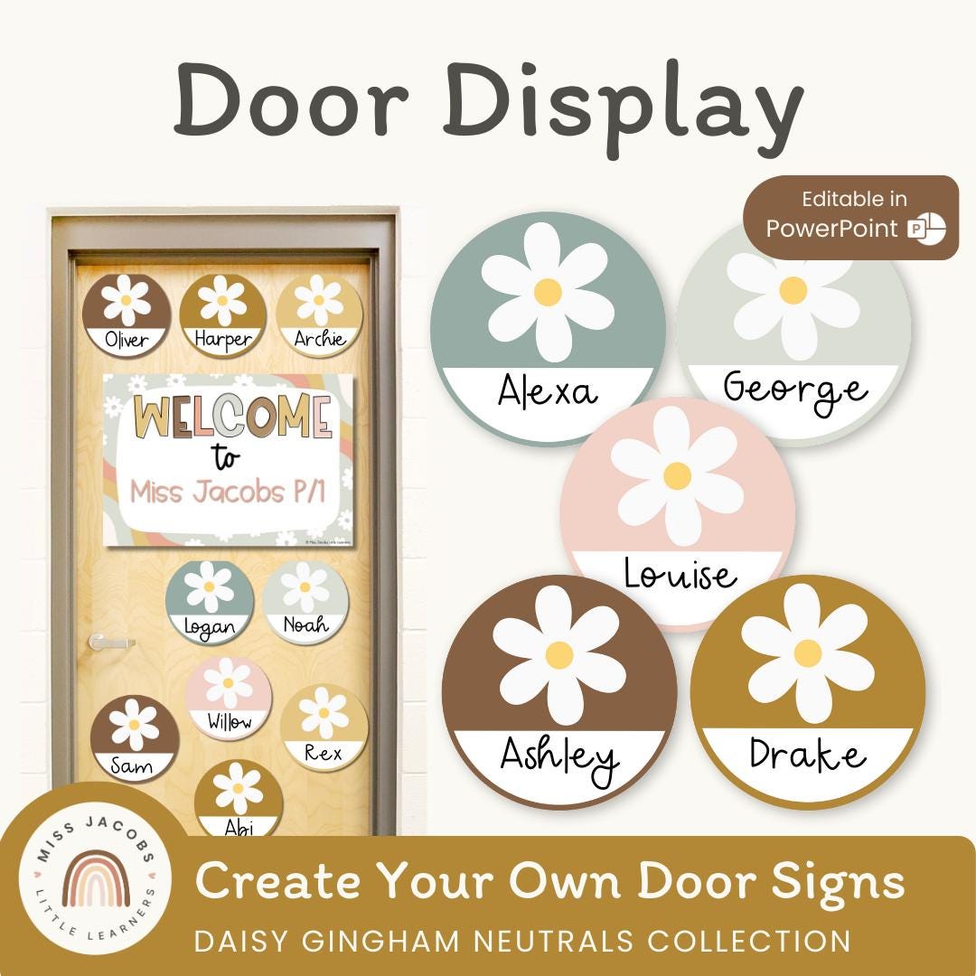 Daisy Door Display or Bulletin Board | Daisy Gingham Classroom Decor - Etsy