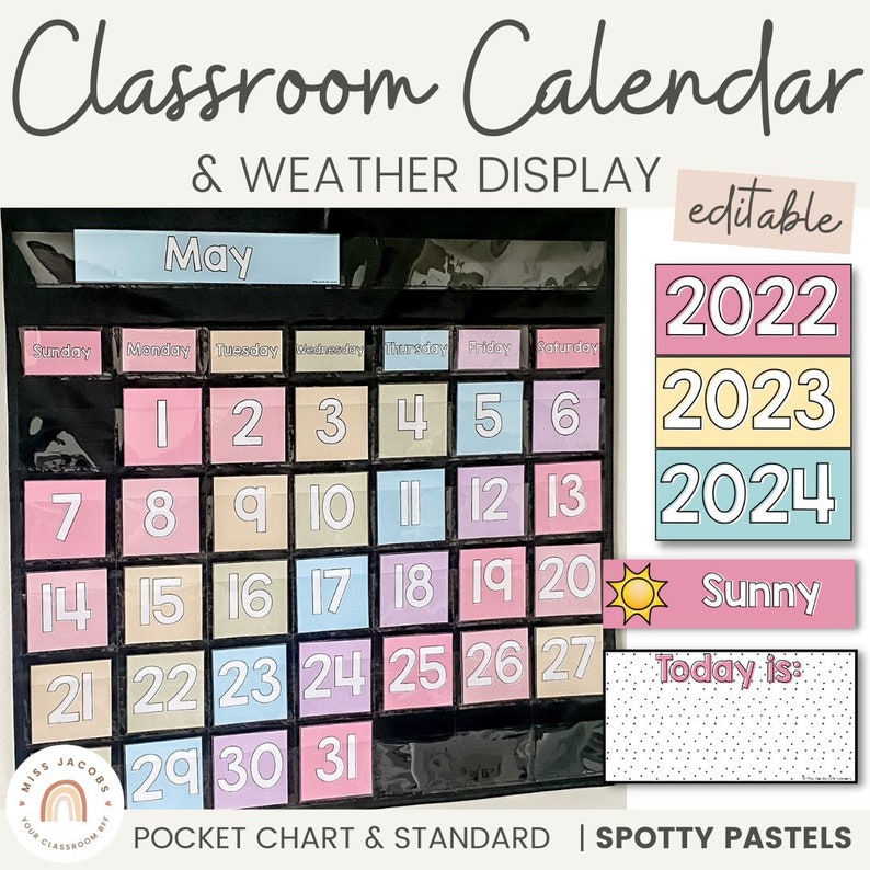 Classroom Calendar and Weather Display SPOTTY PASTELS - Etsy