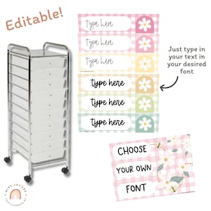 Teacher Trolley Labels 10 Drawer Cart Labels in Daisy Gingham Editable ...