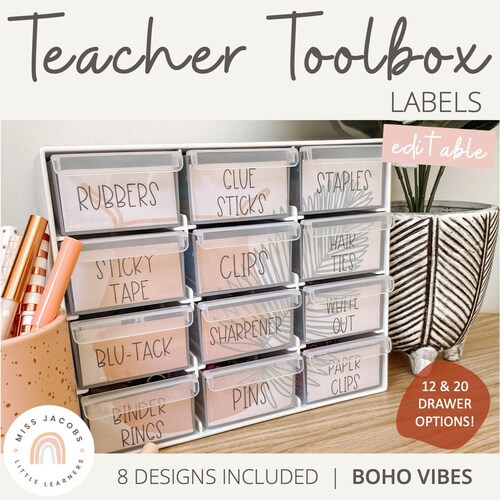 BOHO VIBES Teacher Toolbox Labels Editable Desert Neutral - Etsy