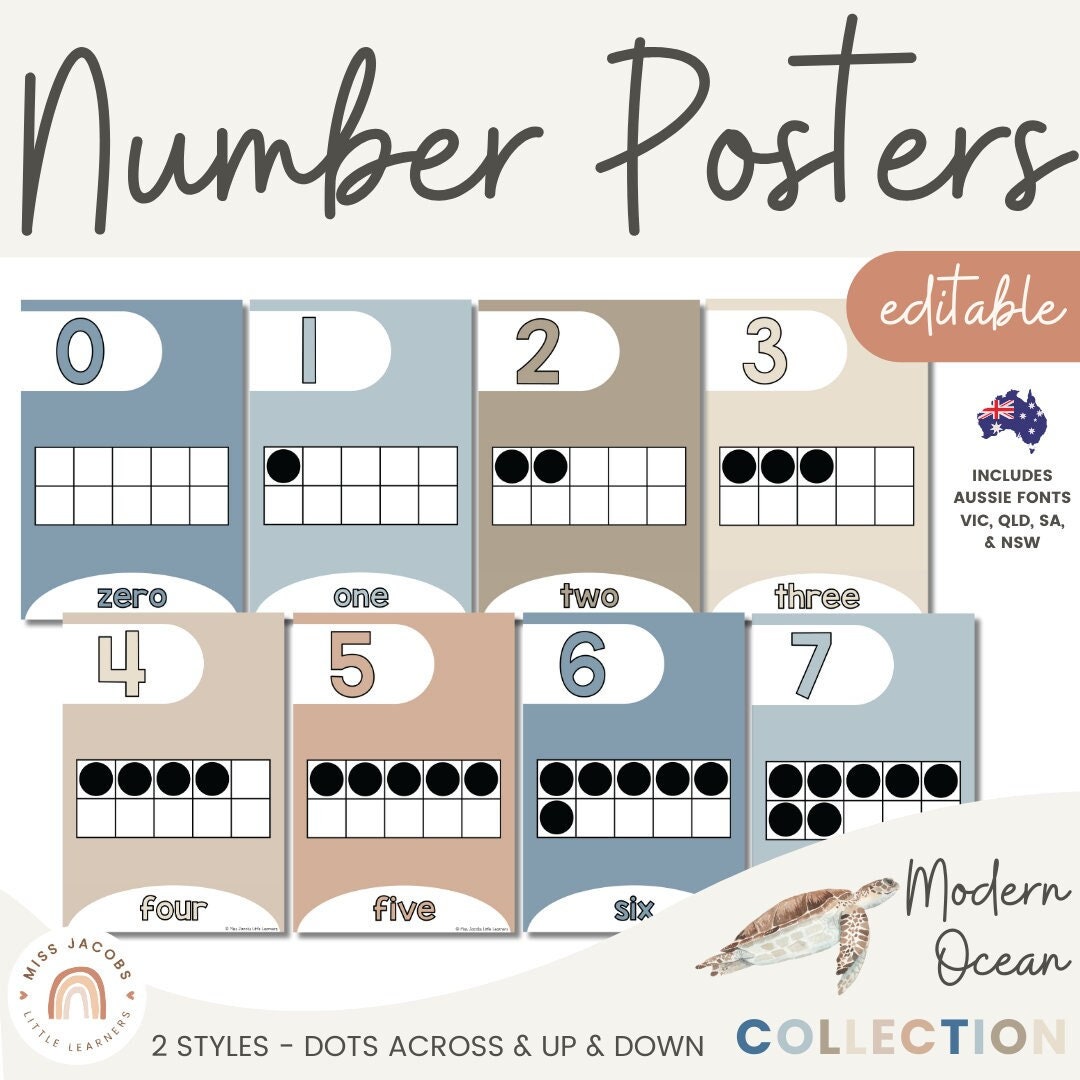 Number Posters Ten Frames 0-20 up to 100, Editable Classroom Math ...