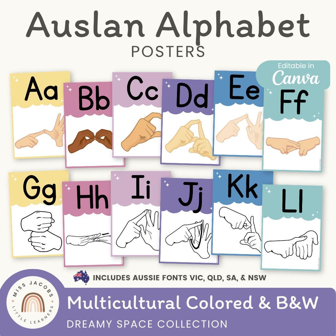 Auslan Alphabet Posters: Dreamy Space Australian Sign Language, Hand ...