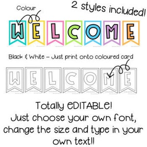 RAINBOW BRIGHTS Bunting Letters & Welcome Banner | Editable | Rainbow ...