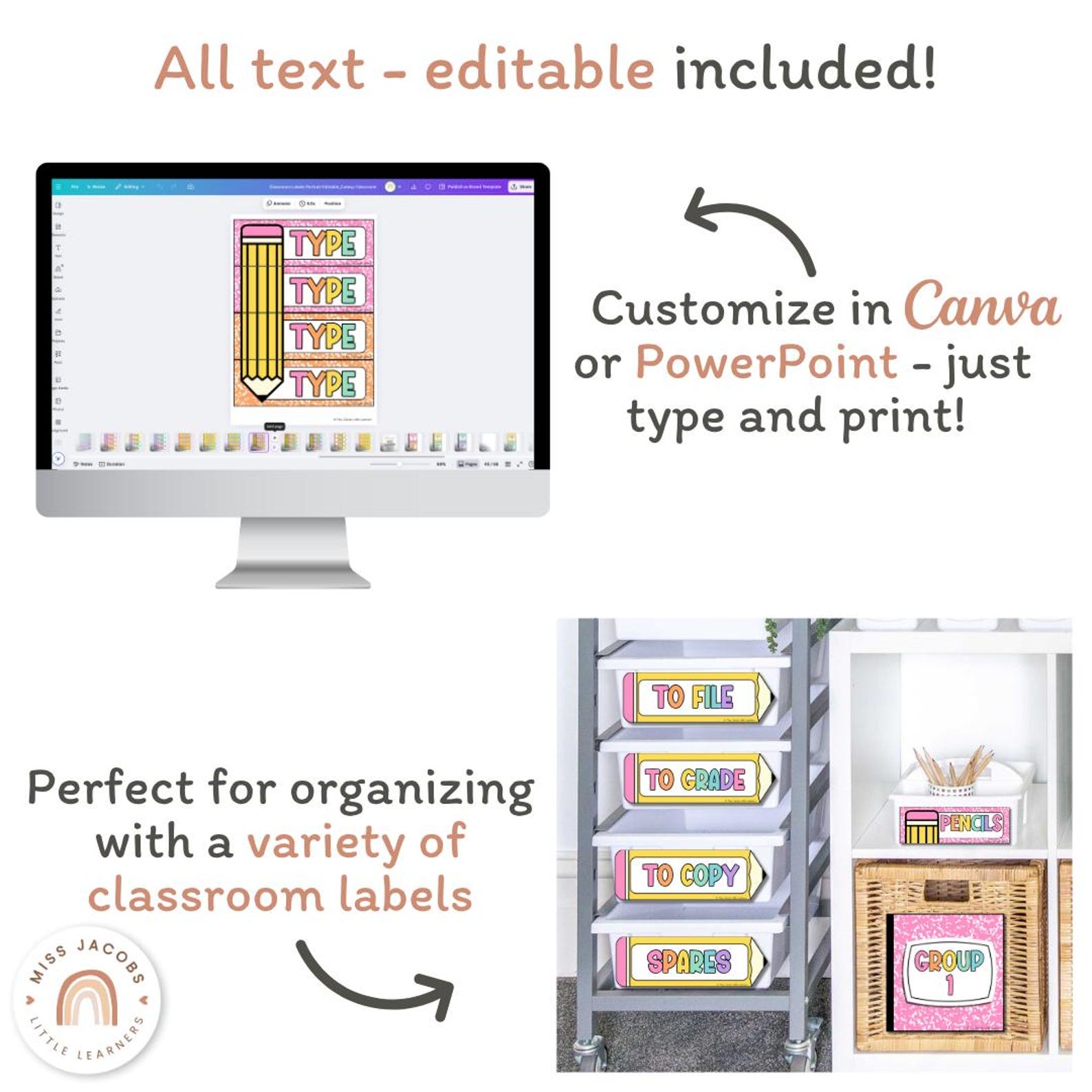 Cutesy Classroom Labels, Editable Student Names and Supplies, Bilingual ...