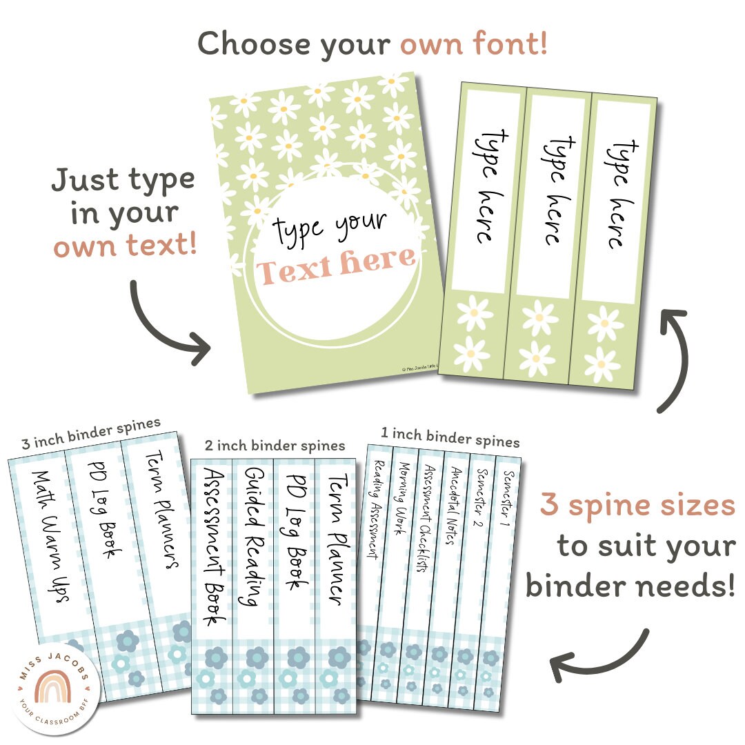 Binder Covers and Spines | Daisy Gingham Pastels Classroom Decor ...