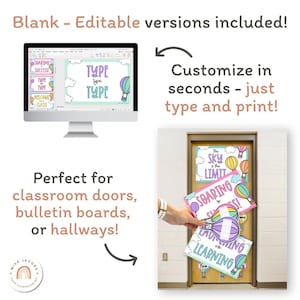 Hot Air Balloon Door Display, Calm Pastel Back to School Editable Door ...