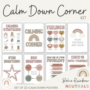 Boho Rainbow Calm Down Corner Posters, Calm Down Kit, Printable Social ...