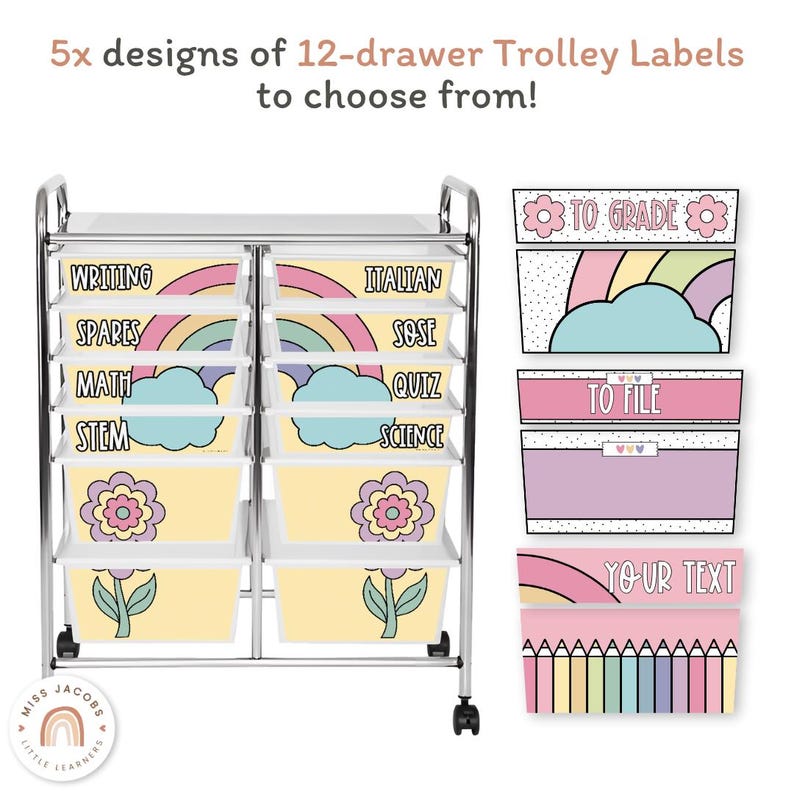Teacher Trolley Labels | 10 Drawer Cart Labels | SPOTTY PASTELS ...
