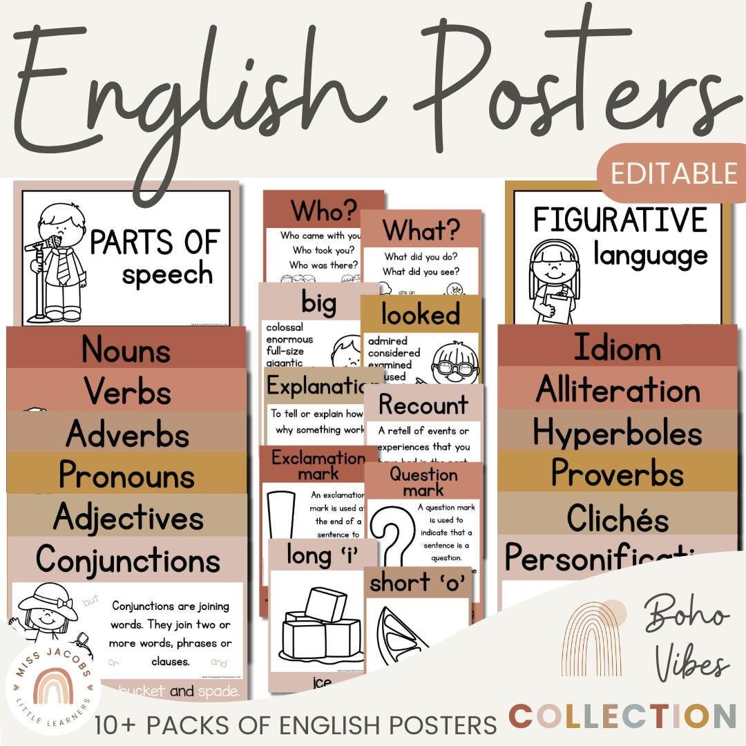 English Posters Bundle BOHO VIBES Desert Neutral Classroom Decor ...