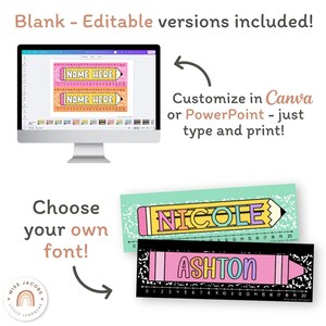 Cutesy Student Desk Name Plates, Editable Desk Name Tags, Cute School ...