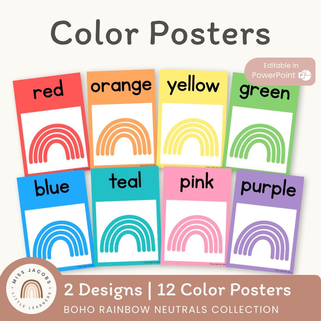 Modern Rainbow Color Posters | Boho Classroom Decor | Editable - Etsy