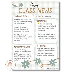 Editable Classroom Newsletter Template | Daisy Gingham Neutrals ...