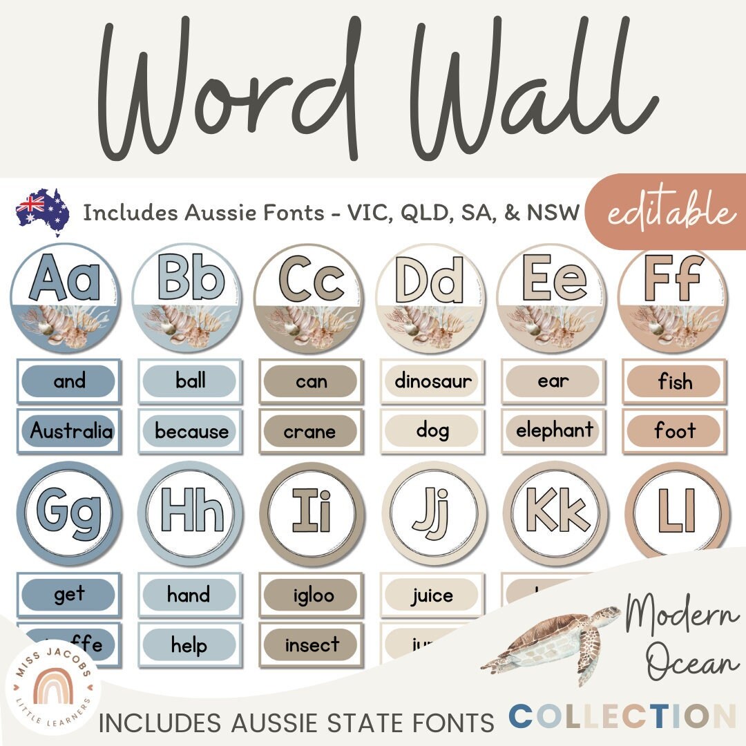 Alphabet Word Wall Modern Ocean Classroom Decor Editable - Etsy