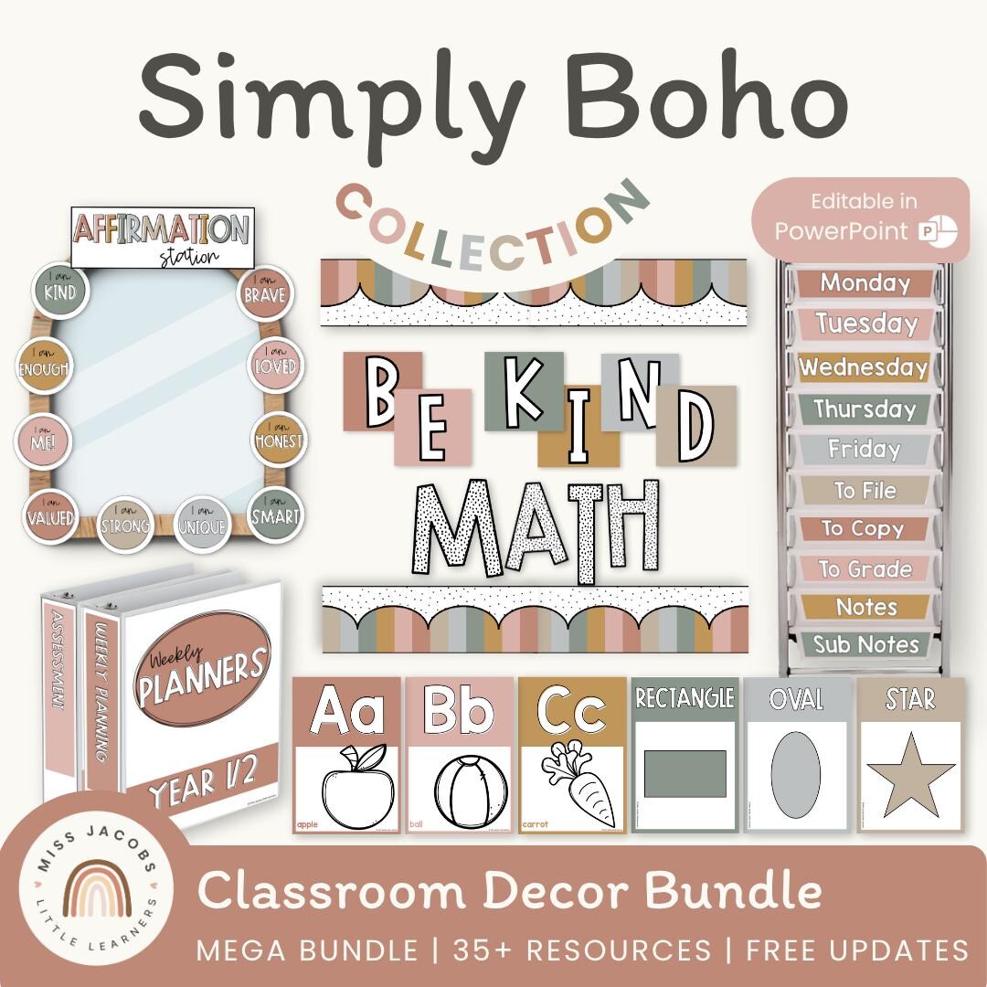SIMPLE BOHO Classroom Decor BUNDLE | Neutral Boho Decor - Etsy